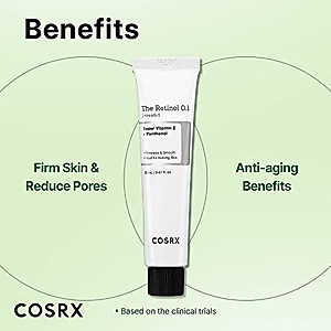 COSRX Retinol 0.1 Cream, Anti-aging Cream with 0.1% Retinoid Treatment for Face, Reduce Wrinkles, Fine Lines, Signs of Aging, Gentle Skin Care for Day & Night, Not Tested on Animals, Korean Skincare