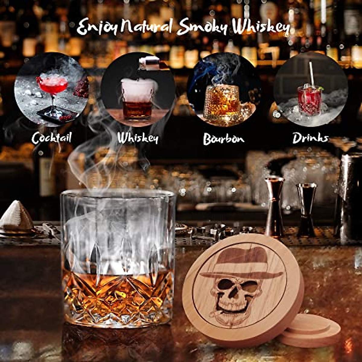 HEH Cocktail Smoker Kit with Torch, Old Fashioned Smoker Kit with 8 Smoking Wood Chips Flavors for Infusing Smoke into Cocktail Whiskey Bourbon, Gift for Father, Husband, Boyfriend(No Butane)