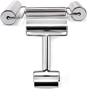 Goeielewe Rolling Pin Double Roller, Stainless Steel Pastry and Pizza Double Dough Baker Roller Metal Kitchen Utensils Ideal for Baking Dough, Pizza, Pie, Pastries, Pasta and Cookies