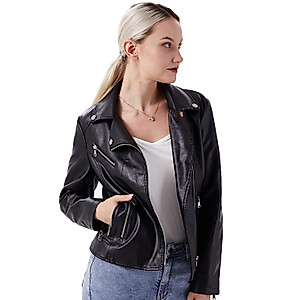 WULFUL Women's Faux Leather Jackets Motorcycle Zipper Biker Short Coat Jacket