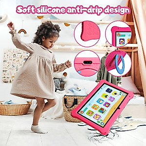 ATMPC Kids Tablet 10 inch Android 13 Tablet for Kids, 3GB RAM+32GB ROM Toddler Tablet with 6000mAh Battery IPS HD Display Support WiFi Bluetooth Parental Control Kids Learing Tablet with Pink Case
