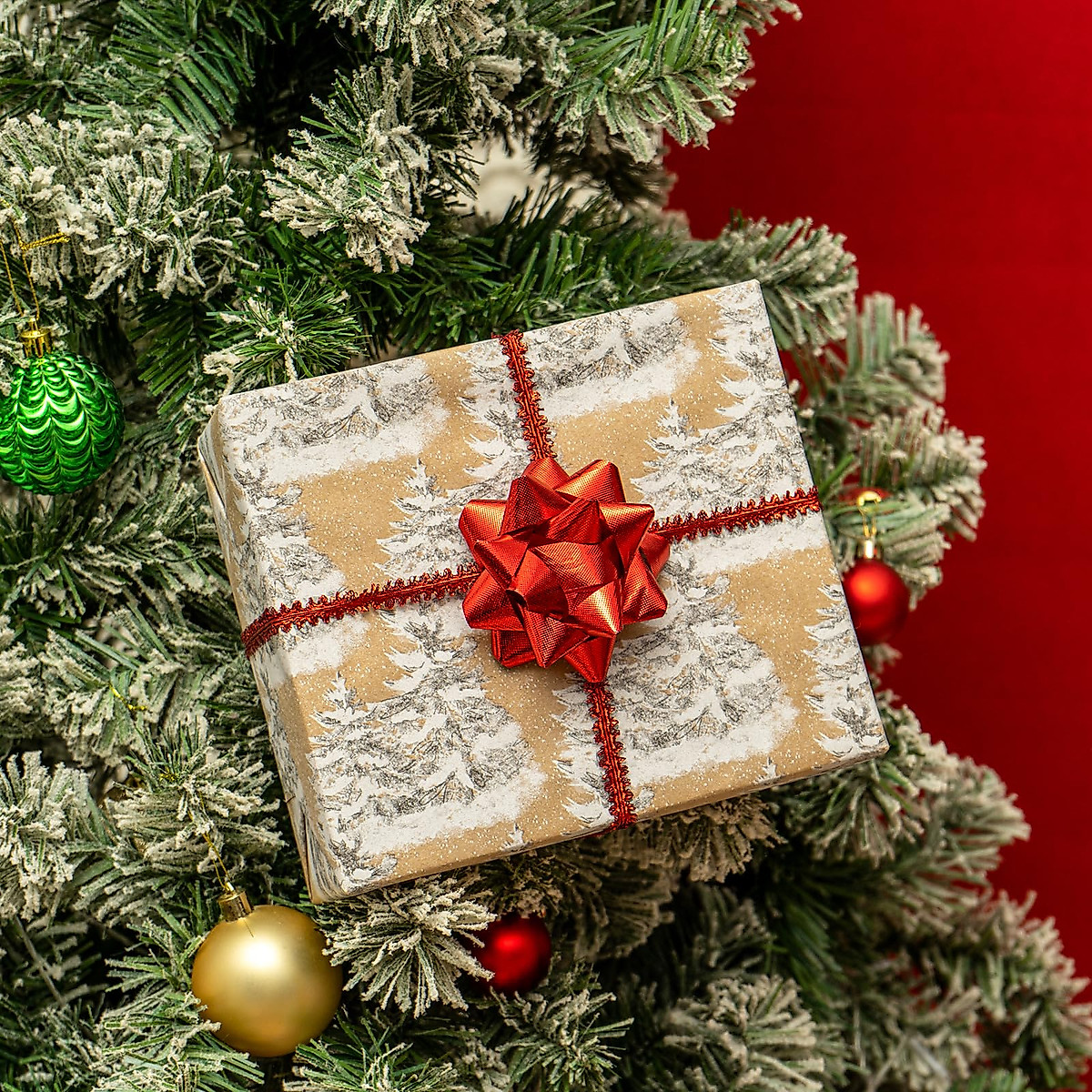 RUSPEPA Christmas Wrapping Paper, Jumbo Roll Kraft Paper - White Christmas Tree Design for Holiday Gift Wrap - 24 Inches x 100 Feet