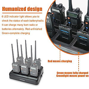 BAOFENG UV-5R Six-Way Charger Multi-Unit Charger Station for BF-F8HP UV-5R UV-5RE UV-5R Retevis RT-5R RT-5RV Mirkit UV-5R MK4 Walkie Talkie and Battery(1Pack)