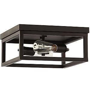 Hampton Bay Lighting Boswell Quarter 12-1/2 in. 2-Light Black Farmhouse Open Cage Flush Mount Ceiling Light, 8017HBDBDI