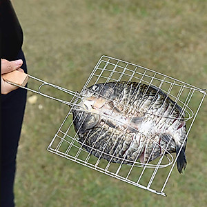Grill Basket,Stainl Steel Rolling Grilling Baskets,Non-Stick Handle BBQ Net Barbecue Mesh for Outdoor Grilling,Fish Meat Grill Basket for BBQ Oven