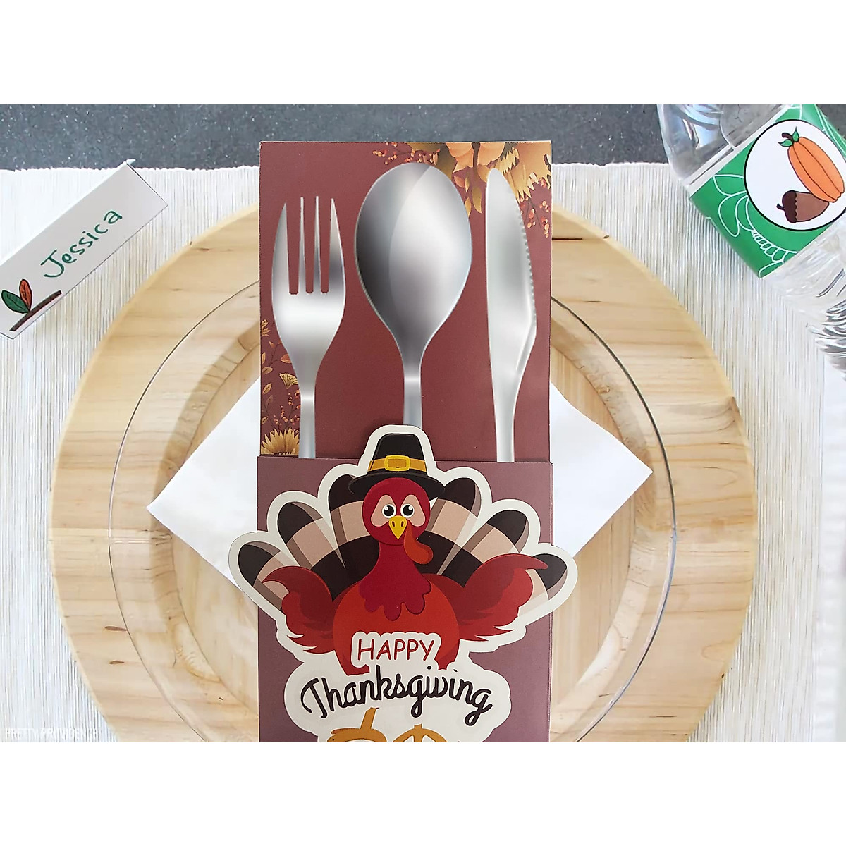 Shenbiadolr 24PCS Turkey Cutlery Utensil Holders – Thanksgiving Day Fall Give Thanks Dinner Party Supplies Decorations