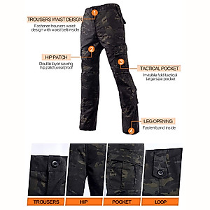 LANBAOSI Men's Tactical Jacket and Pants Military Camo Hunting ACU Uniform 2PC Set Army Multicam Apparel Suit (Medium Slim, Black CP)