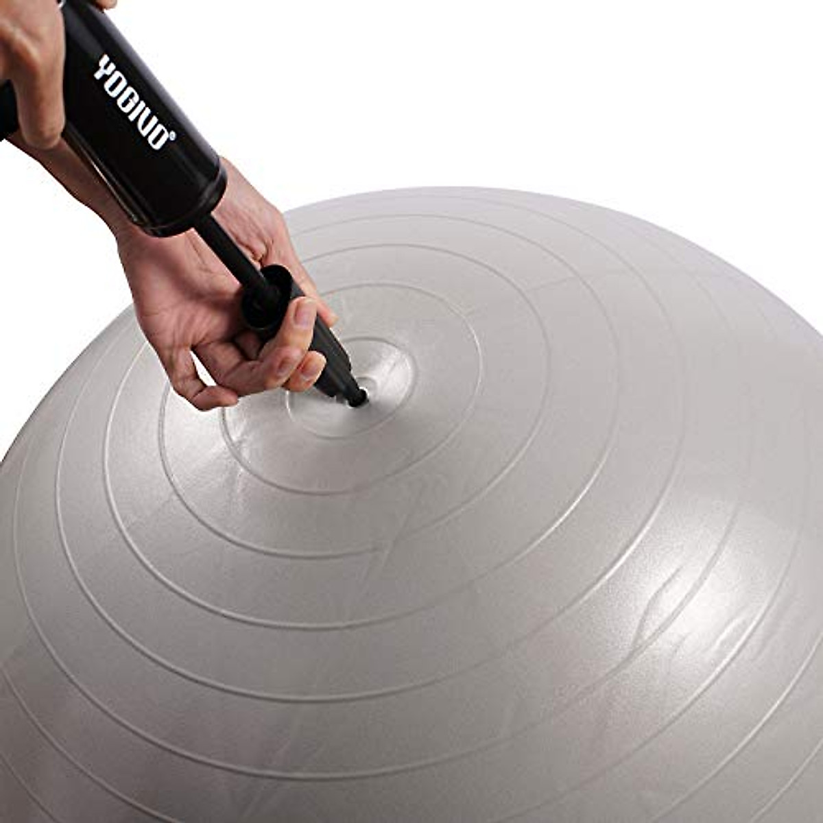 Exercise Ball Pump, Hand Air Pump for Stability Workout Yoga Ball, with 2 Plugs for Valve & 1 Plug Remover for Easy Deflation (Hand Pump)