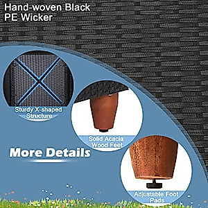 Tangkula 3 Pieces Patio Porch Furniture Set, PE Rattan Wicker Chair Conversation Set with Cushions and Storage Table, Outdoor Acacia Wood Bistro Set for Garden, Poolside (Black)