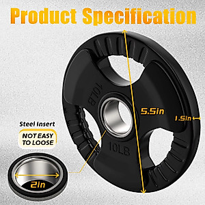 Elevens Bumper Plates Olympic Rubber Weight Plate Set 10/25LB 2-Inch Steel Insert for Olympic Bars for Strength Training, Weightlifting and Crossfit, 1 Pcs