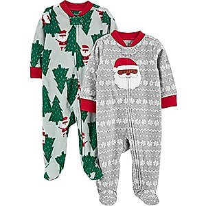 Simple Joys by Carter's Baby Holiday Fleece Footed Sleep and Play, Pack of 2, Grey Santa/Christmas Print, 3-6 Months