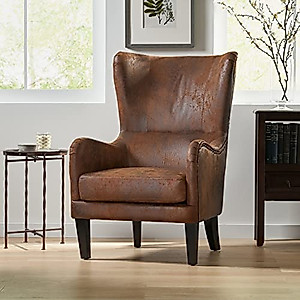 Christopher Knight Home Lorenzo Fabric Studded Club Chair, Brown 36D x 26.75W x 41.5H in