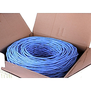 FiveStarCable Cat6 1000ft Twisted Pair 23AWG Solid UTP Network Ethernet Router Cable, 550Mhz, PVC RJ45 Wire Bulk Pull Box, Blue