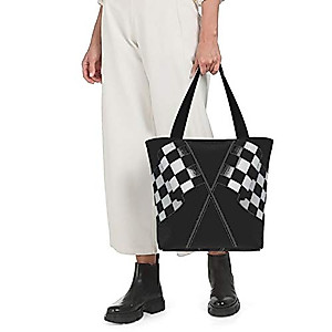 SLAFD Waterproof Women Canvas Shoulder Bag, Checkered Flags Race Car Flag Casual Handbag Shopping Bag Travel Beach Tote Bag for Women Ladies
