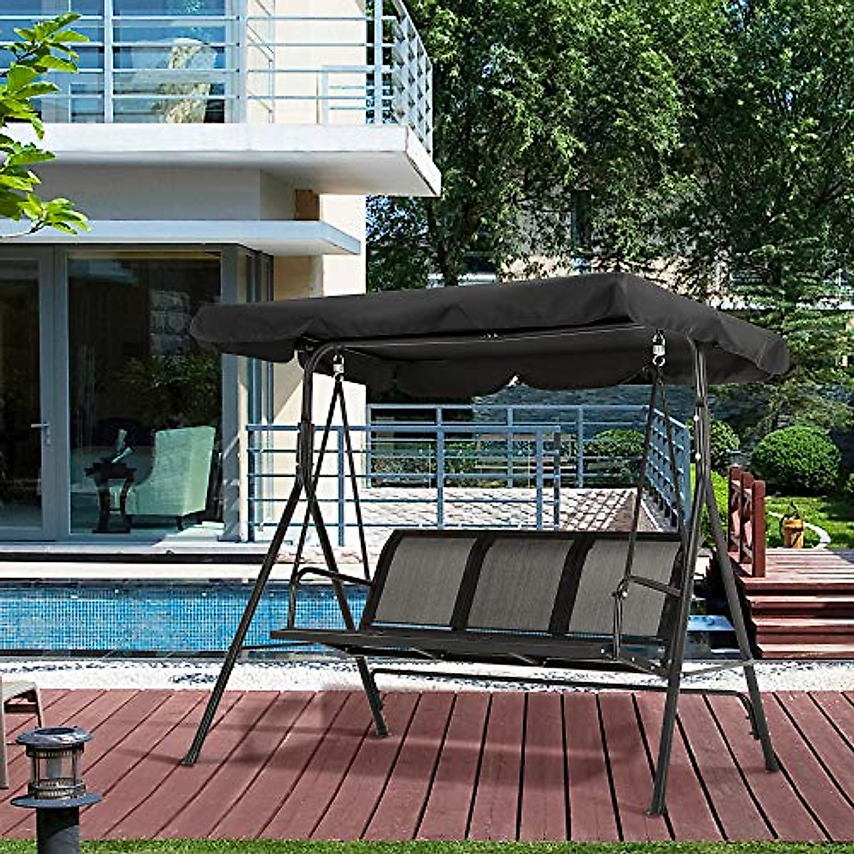 MCombo Outdoor Patio Canopy Swing Chair 3-Person, Steel Frame Textilence Seats Swing Glider, 4507 (Black)