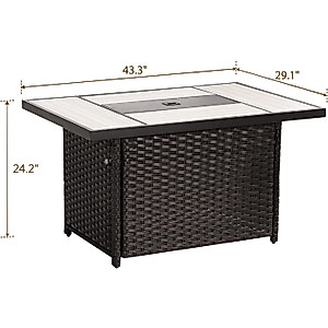 Grand patio Outdoor Propane Fire Pit Table with Cover/Lid for Patio, 43 inch 50,000 BTU,Wicker/Rectangle