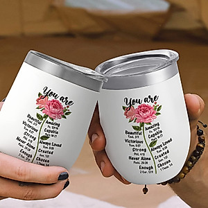 LiqCool Christian Gifts for Women, Unique Religious Gifts for Women, Inspirational Gift for Women, Christian Mothers Day Gifts, Christian Wine Tumbler Gift for Christmas Birthday (12oz, White)