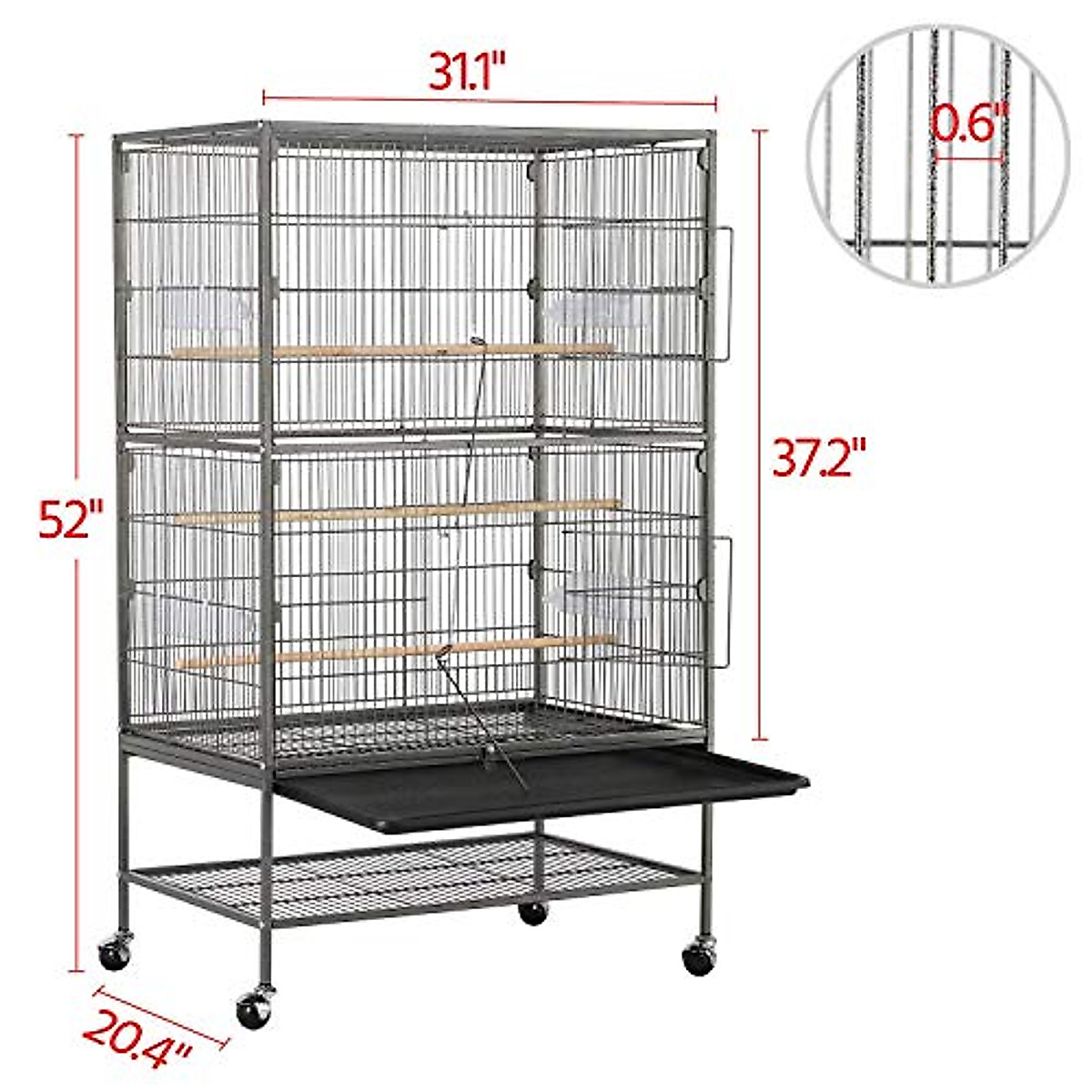 Yaheetech 52-inch Wrought Steel Standing Large Flight King Bird Cage for Cockatiels African Grey Quaker Amazon Sun Parakeets Green Cheek Conures Pigeons Parrot Bird Cage Birdcage with Stand