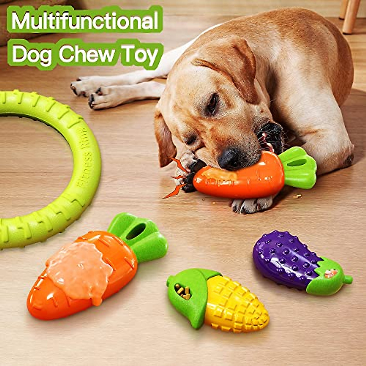 Squeaky Dog Toys for Aggressive Chewers Large Medium Small Breed, Dog Chew Toys for Aggressive Chewers, Indestructible Tough Durable Dog Toys Pack with 3 Squeaky Toys and 1 Ring Toy, Best Dog Gifts