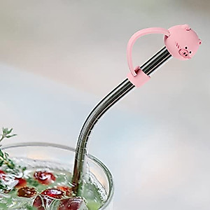 ABOOFAN 6pcs Silicone Straw Tips Covers Lovely Animals Drinking Straw Tips Reusable Rabbit Straw Toppers Dinosaurs Straw Plugs Caps for Easter Hawaii Kids Party Decor