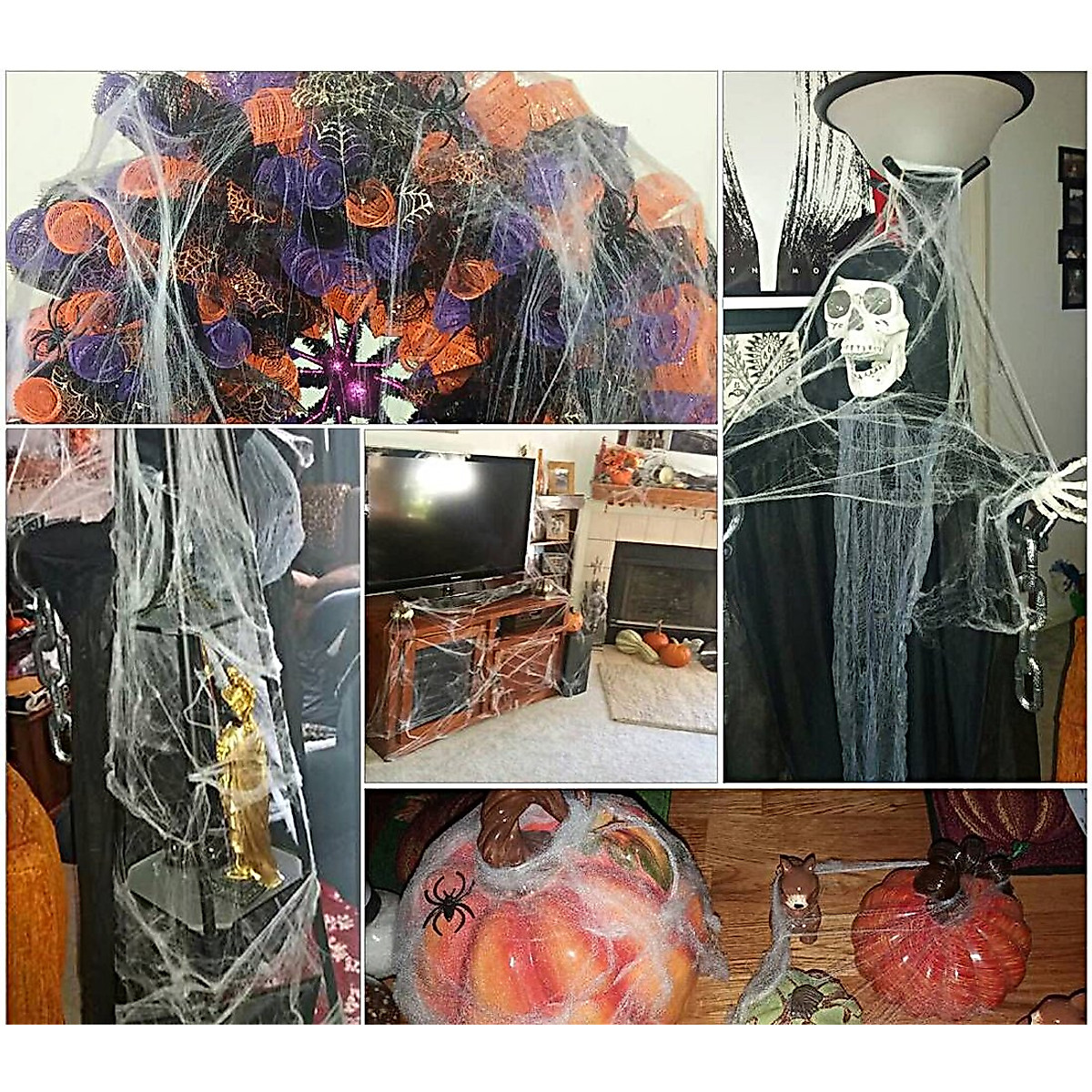 AOSTAR Halloween Stretch Spider Webs Indoor & Outdoor Spooky Spider Webbing with 50 Fake Spiders for Halloween Decorations