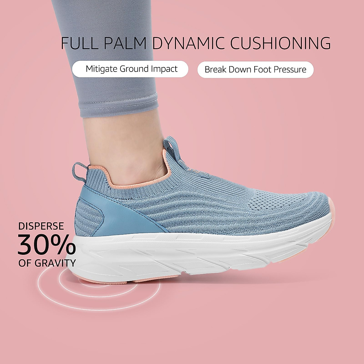 STQ Women's Slip On Walking Shoes Active Cushion Comfortable Tennis Breathable Non Slip Athletic Gym Workout Cross Training Sneakers Denim Blue US 9
