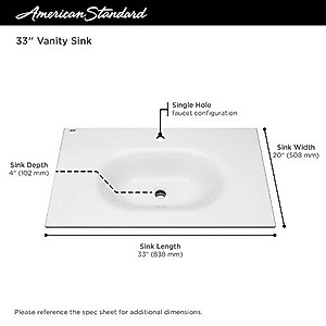 American Standard 1298001.020 Studio S 33 in. Vanity Top Sink – Center Hole, White
