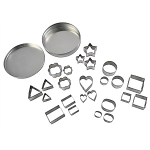 HOME-X Stainless-Steel Cookie Cutter Set, Rectangle, Square, Triangle, Heart, Circle, Star, Flower, and Oval Shapes, Set of 24, Assorted Sizes, Silver