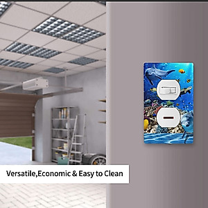 Ocean Dolphin 1 Gang Electrical Outlet Cover Single Duplex Socket Plug Receptacle Wallplate Marine Life Kids Boys Bedroom Nursery Aquarium Decor Decorative Blue Fish Sea Ceatures Faceplate