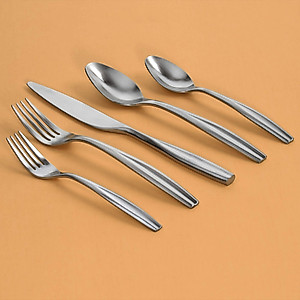 Gourmet Settings 20-Piece Silverware Beam Collection Matte Stainless Steel Flatware Sets, Service for 4, Kitchen Cutlery Utensil Knife/Fork/Spoons, Dishwasher Safe