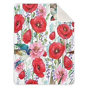 Kigai Red Poppies Birds Baby Blanket for Boys Girls, Swaddle Blankets Soft Cozy Nursery Receiving Blankets Travel Blanket Throw Blankets for Toddler Newborn, 30 x 40 Inch