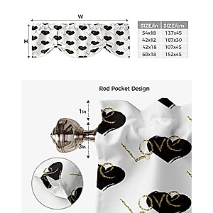 Tie-Up Valance Curtains for Window - Happy Valentine's Day Gold Love Black and White Heart Kitchen Valance - Light Filtering Valance Curtains Short Curtains with Adjustable Tie 42"x12"