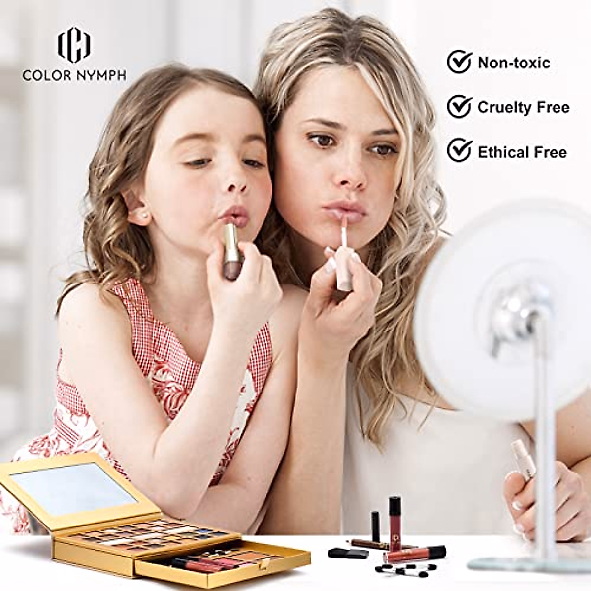 Color Nymph Makeup Kit for Women All in One Makeup Set for Teens Beginners Travel Makeup Palette Includes 24 Eyeshadows, Contour Powder, Highly Pigmented Lip Glosses, Brushes, Eyeliner Pencil and Mirror