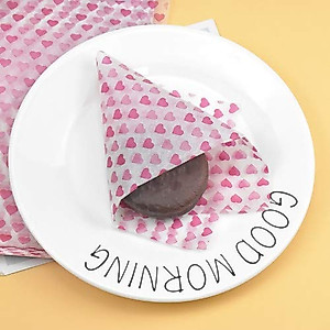 Food Wrapping Paper 50 Sheets Wax Paper Grease Proof Waterproof Baking Parchment with Heart Pattern Non-Stick Beeswax Wraps Paper Liners Tissue for Bread Sandwich Burger Gift 218 x 250mm