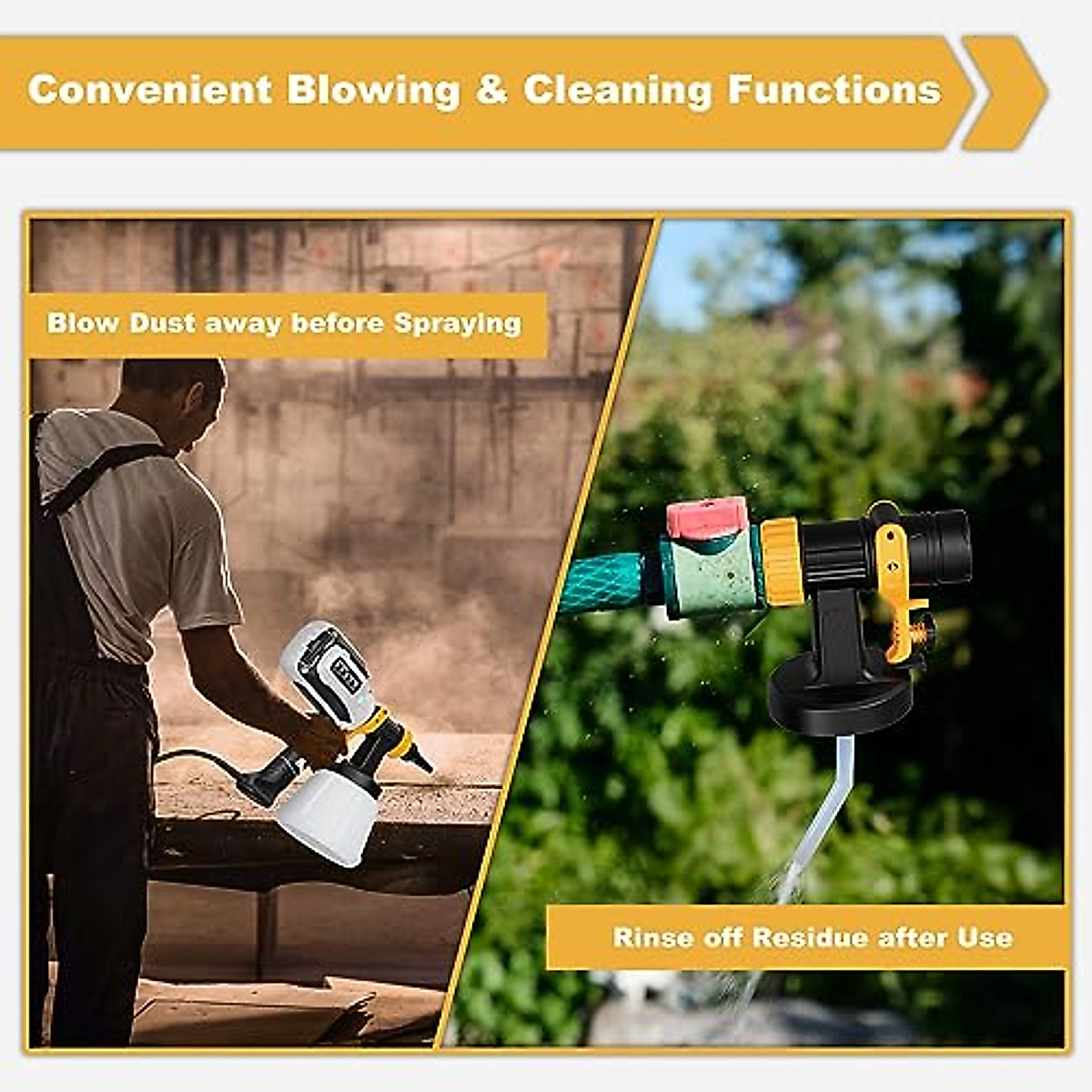 PULENDY Paint Sprayer, 700W HVLP Spray Gun with Cleaning & Blowing Joints, 4 Nozzle Sizes & 3 Spray Patterns, Easy to Clean, for Furniture, Cabinets, Fences, Walls, Doors, DIY Projects, etc. PL42