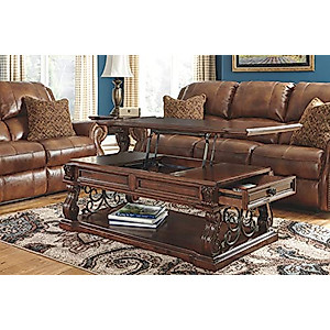 Signature Design by Ashley Alymere Traditional Lift Top Coffee Table, Hand-Finished with 2 Storage Drawers and Fixed Floor Shelf, Dark Brown