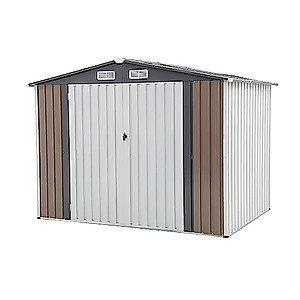 OC Orange-Casual 8 x 6 FT Outdoor Storage Shed, Metal Garden Tool Shed, Outside Sheds & Outdoor Storage Galvanized Steel w/Lockable Door for Backyard, Patio, Lawn, White & Brown