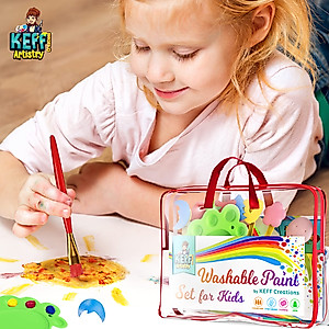 KEFF Kids and Toddler Paint Set - 33 Piece Painting Set for Toddlers with Non Toxic Washable Tempera Finger Paint, Brushes, Palette, Apron, Paper Pad & More Art Supplies Kit for All Ages