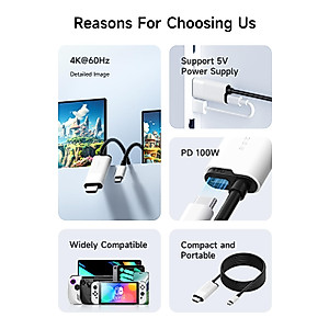 Hagibis Switch Dock for Nintendo Switch OLED, USB C to HDMI Cable Adapter with 4K@60Hz HDMI, 100W Power Delivery, Type-C to HDMI Adapter for Laptop, Tablet, SteamDeck, ROG Ally (White 60Hz)