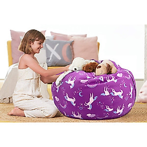 Aubliss Stuffed Animal Bean Bag Storage Chair (Purple Unicorn, Medium (32''))