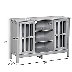 HOMCOM Sideboard, Buffet Cabinet, Coffee Bar Cabinet, Kitchen Cabinet with Storage Shelves, Slatted Framed Doors and Cable Management for Living Room, Gray