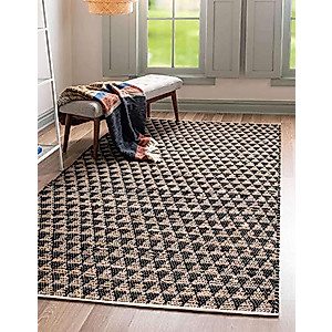 Unique Loom Chindi Jute Collection Geometric, Bohemian, Modern, Triangles, Casual Area Rug (4' 0 x 6' 0 Rectangular, Black/Natural)