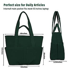 Eudora Large Heavy Duty Canvas Tote Bag for women with Water Resistant and Multi-pocket for Teacher Nurse Office Work(Dark Green)