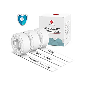 Phomemo 3 Roll D30 Adhesive White Continuous Thermal Label Paper 1/2 in X 20 Ft (15mm X 6m) Black on White, for Phomemo D30/D35 Label Maker