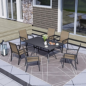 Anmutig Outdoor Patio Table for 6 Person, Patio Dining Rectangle Table with 1.57" Umbrella Hole for Garden Lawn Backyard Parties, Black Metal Frame 63" L x 38" W x 28" H