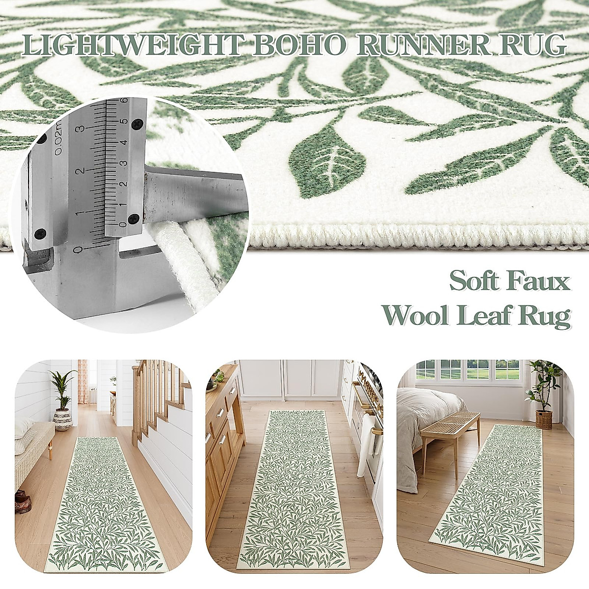 Lahome Botanical Boho Runner Rug, Soft Green Kitchen Runner Rugs Non Skid, Washable Leaf Carpet Runner for Hallway 8ft, Non Shedding Modern Rug for Entryway Porch (2'5''x8', Green)