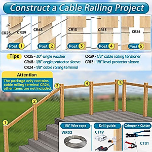 Muzata 20Pack 1/8" Stemball Swage Dead End Invisible Cable Railing Kit Terminal for Wood Stair Deck Hardware End Fitting T316 Stainless Steel CR24, CV1 CV2