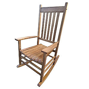 Porch Rocking Chair Outdoor and Indoor Use, Solid Eucalyptus Wood Rocker with Natural Finish, Front Porch Chairs for Patio Deck Garden Balcony, Backyard, Living Room, Adult Wooden Rocking (Brown)