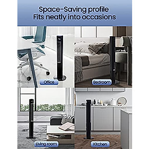 Selanto 36'' Tower Fan with Remote, Portable 80° Oscillating Fan Tower, Large LED Display, Touch Control, 12H Timer, 3 Speeds, 3 Modes, Quiet Bladeless Cooling Fan for Bedroom, Standing Floor Fans for Home Office (44'', Black)