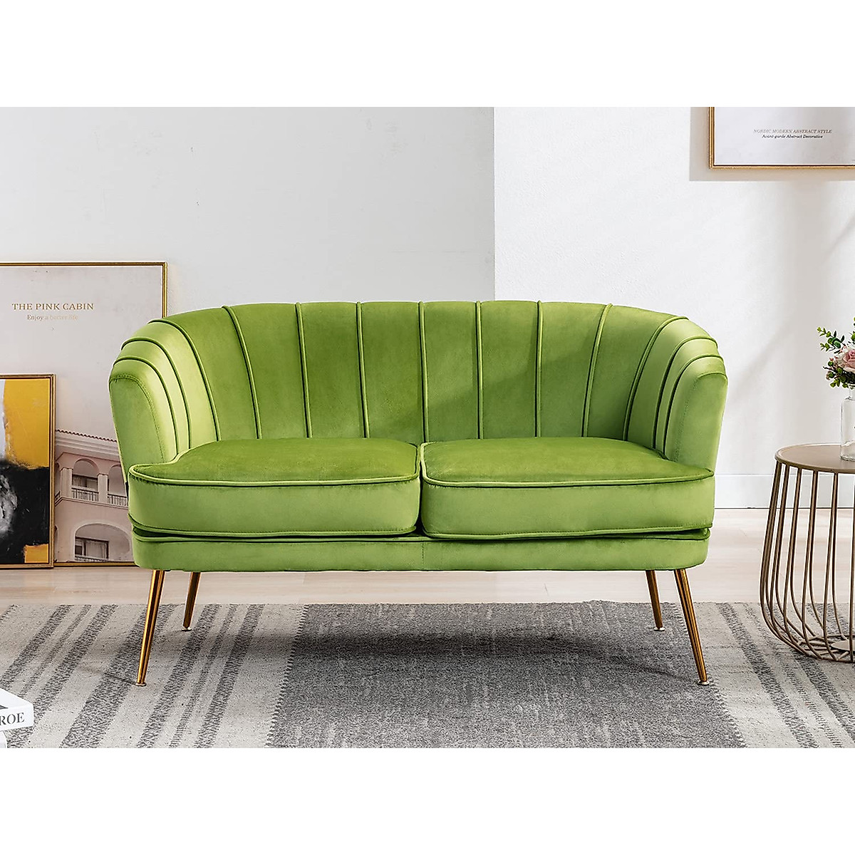 Altrobene Velvet Loveseat Couch Sofa Luxury Modern Comfy Tufted Couch Chesterfield 2 Person Couch for Living Room/Bedroom, Grass Green